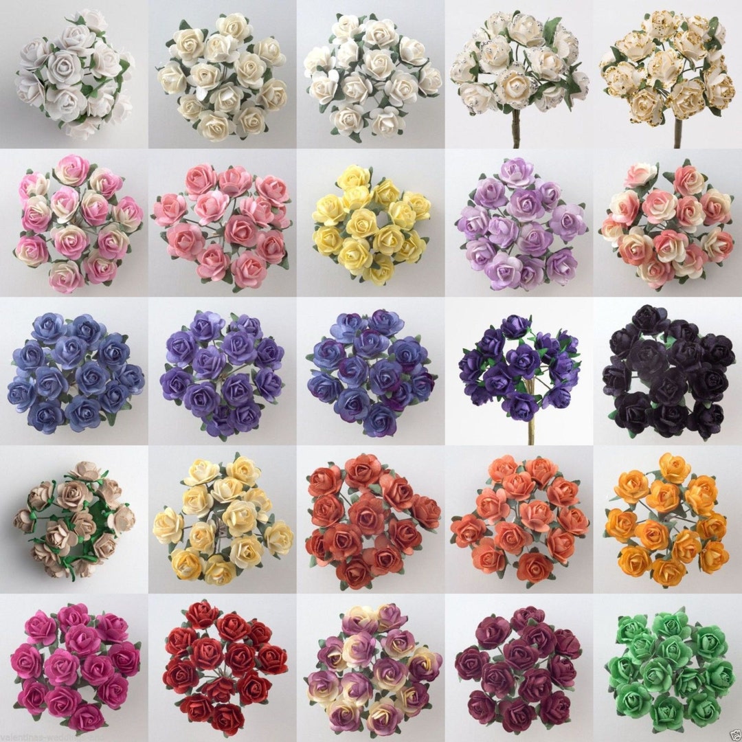 Miniature Paper Tea Roses Mulberry Flowers 14mm Card Craft Scrapbooking ...
