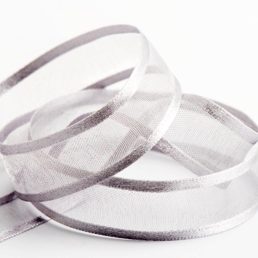 Silver Satin Edged Organza Sheer Ribbon - Cut Lengths or Full Reel ...