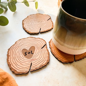 Personalised Log Slice Coaster, Wooden Log Coaster, Fathers Day Gift, 5 ...
