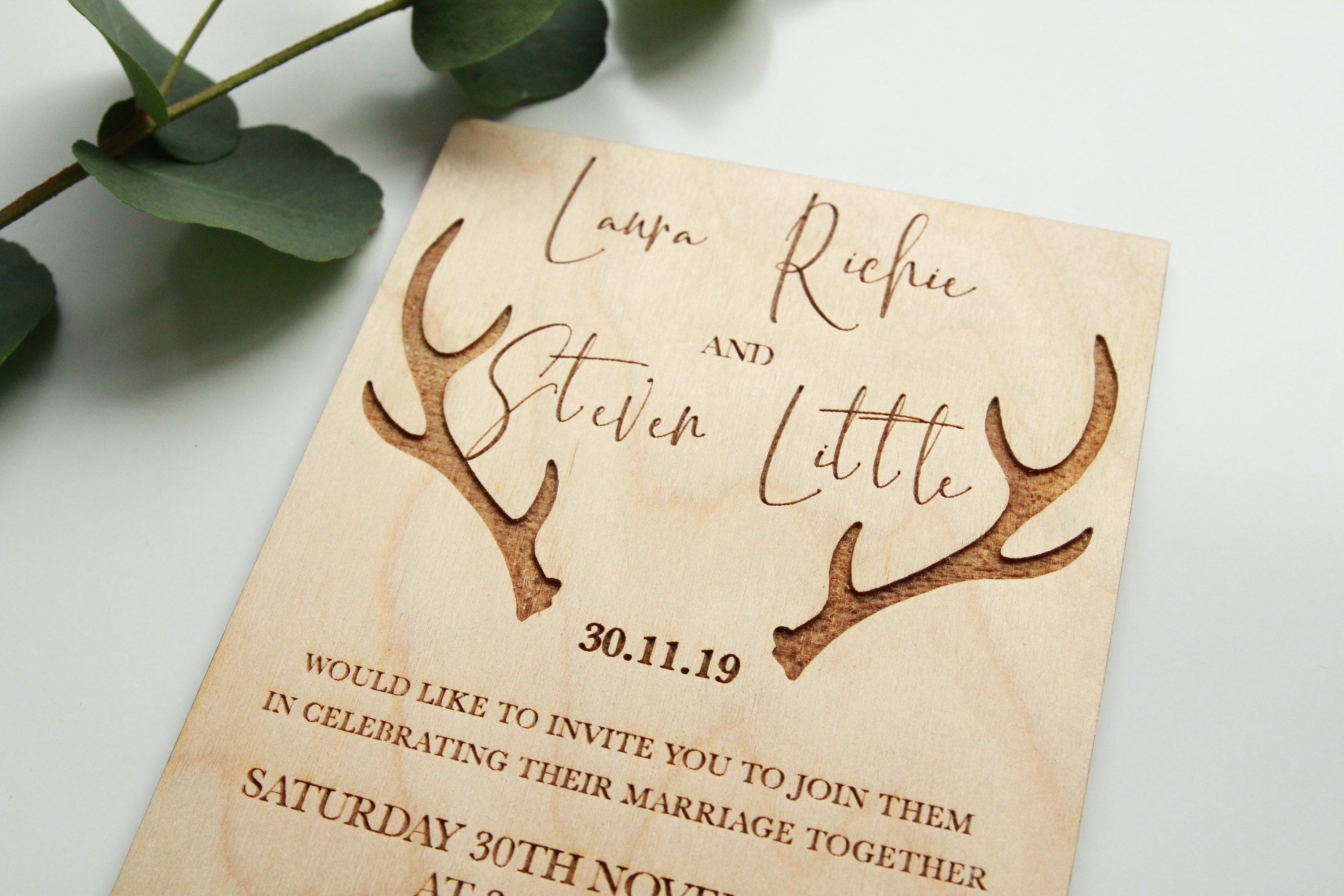 Antler Wedding Invitation Rustic Deer Wedding Invite Outdoor | Etsy
