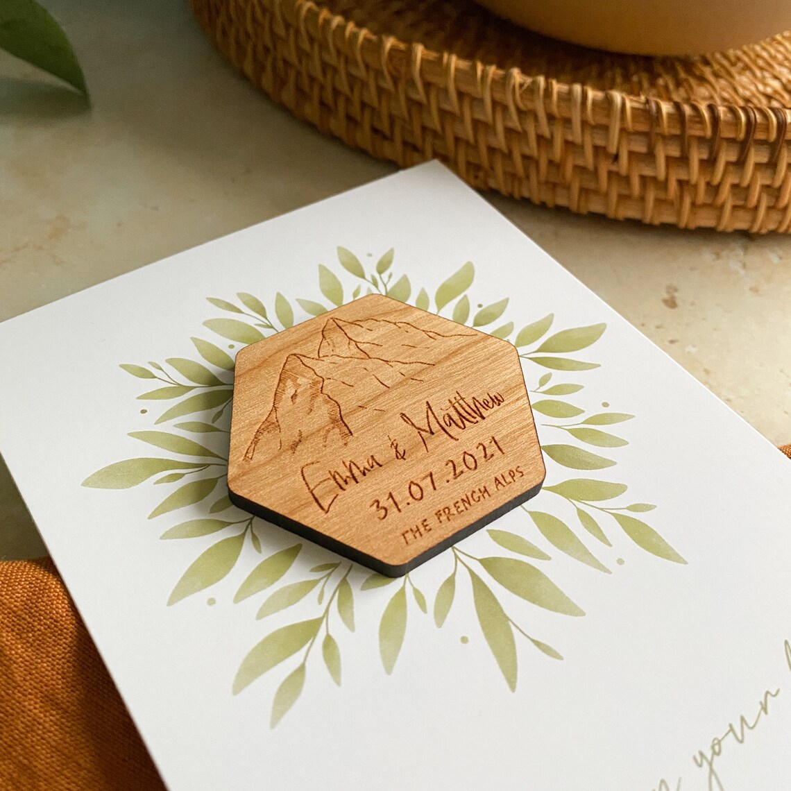 Mountain Wooden Save the Date Magnet Personalised Mountain | Etsy