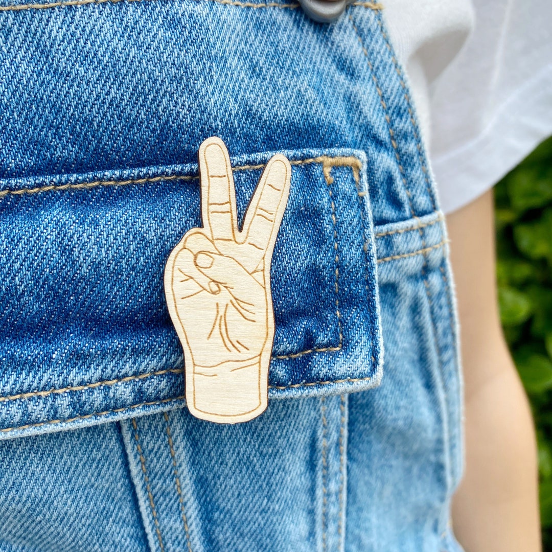 Peace Lapel Pin, Vegan Wooden Pin, Kawaii Pin, Vegan Gift, Peace Sign ...