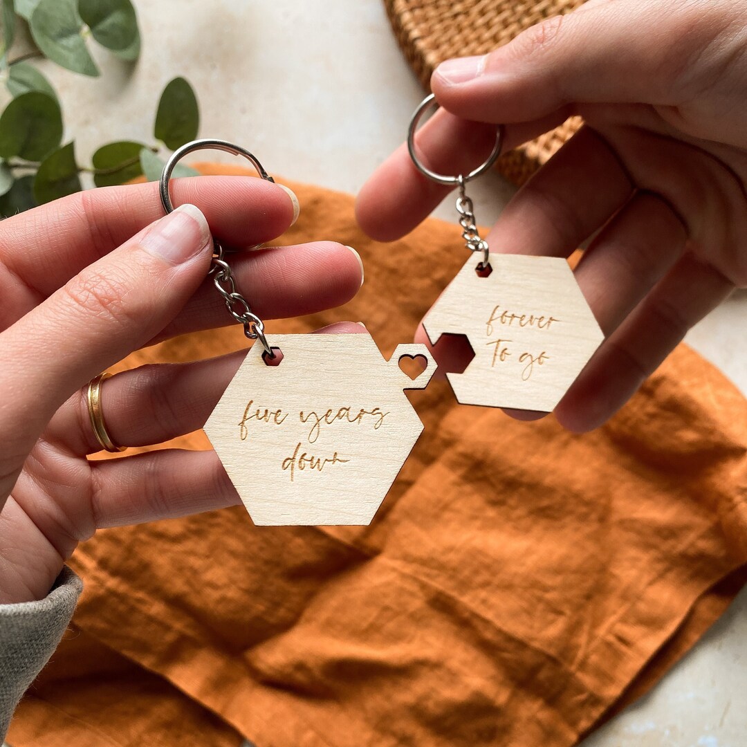 Five Years Down Matching Keyrings, 5th Year Anniversary Gift, 5 Year ...