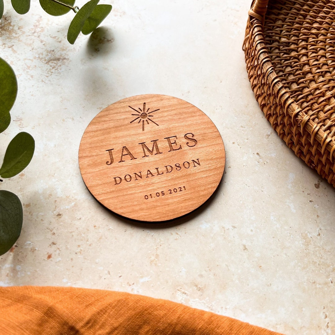 Wooden Baby Name Announcement Disc, Birth Announcement Prop, Custom ...