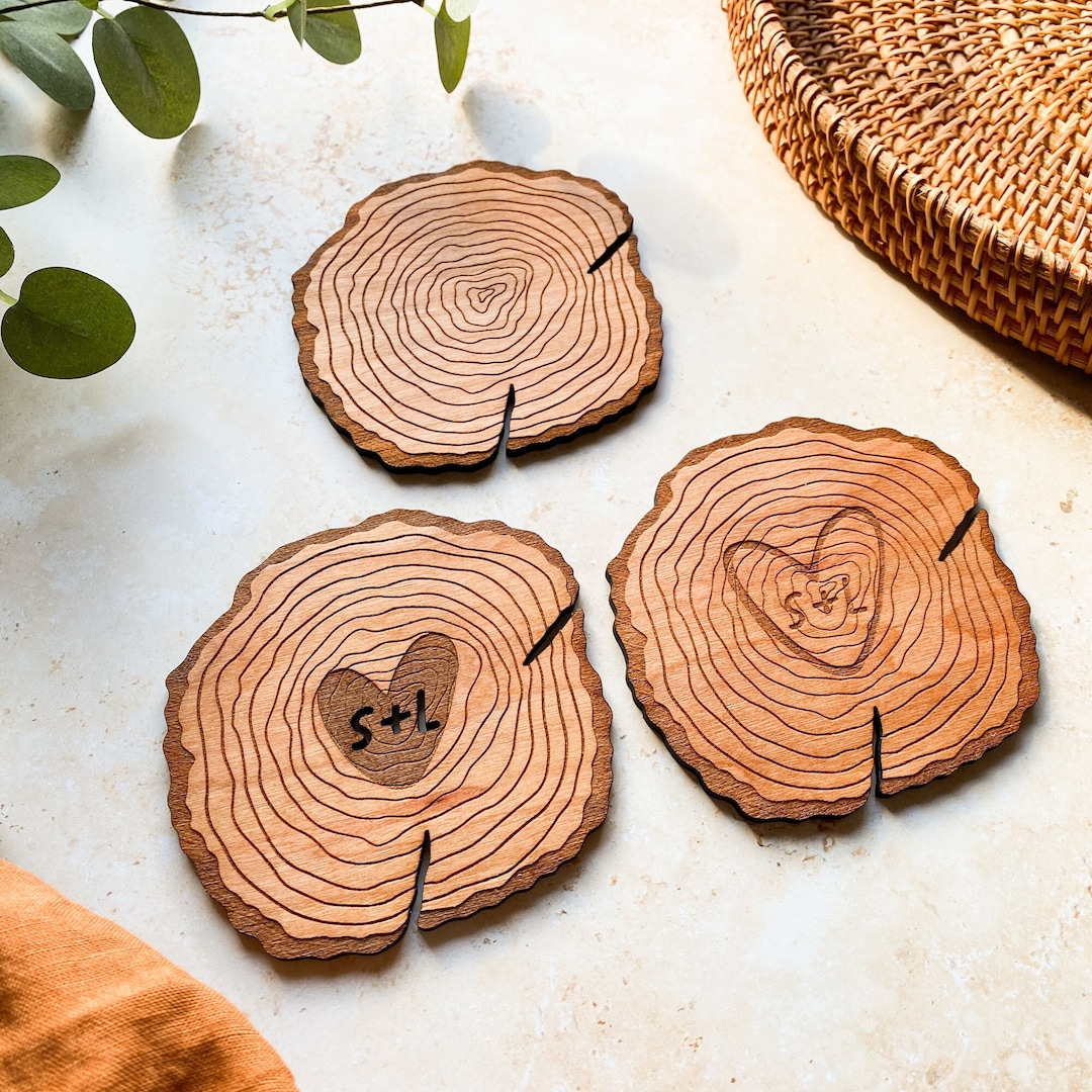 Personalised Log Slice Coaster, Wooden Log Coaster, Fathers Day Gift, 5 ...
