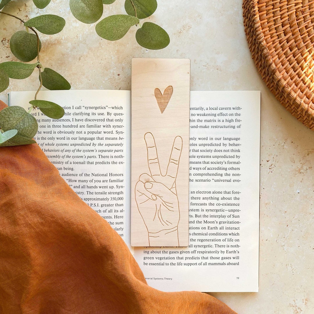 Peace Sign Wooden Bookmark: Hand-drawn Literary Gift - Etsy