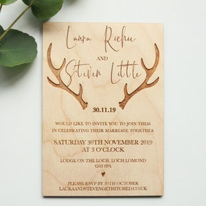Antler Wedding Invitation Rustic Deer Wedding Invite Outdoor - Etsy