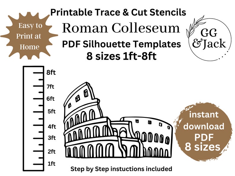 1ft to 8ft Roman Colosseum Template Silhouette Pattern , Construction ...