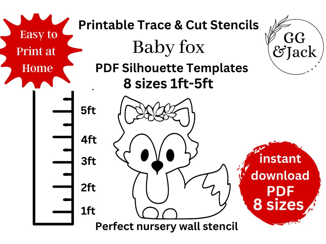 2ft 3ft 4ft 5ft 6ft Baby Fox PDF Template ,printable Trace and Cut ...