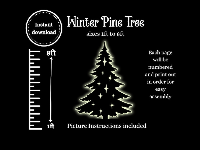 1ft to 8ft Tree With Stars Cut Out Silhouette Templates - Etsy