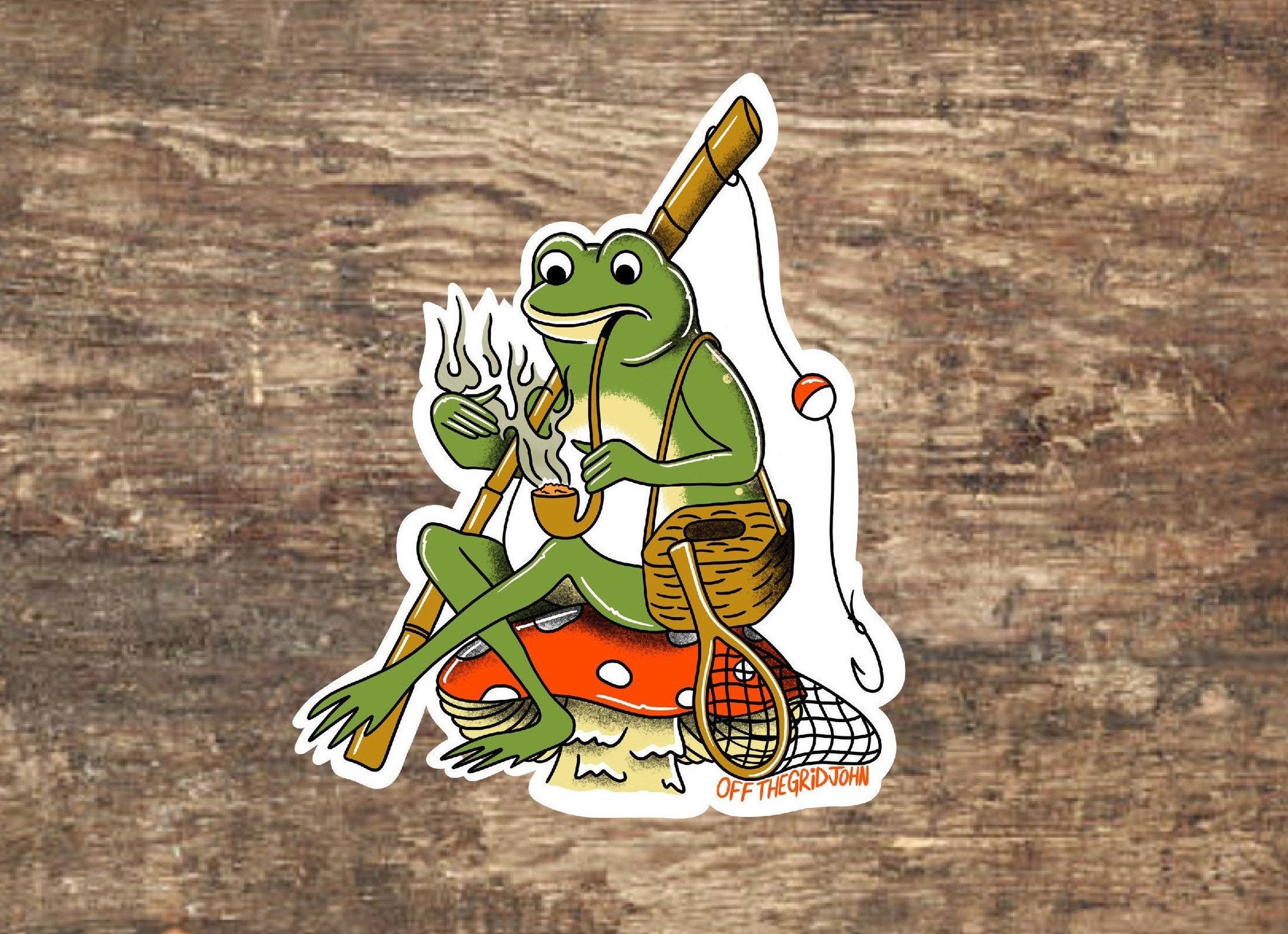 Fishing frog sticker nature decal Off the Grid John | Etsy