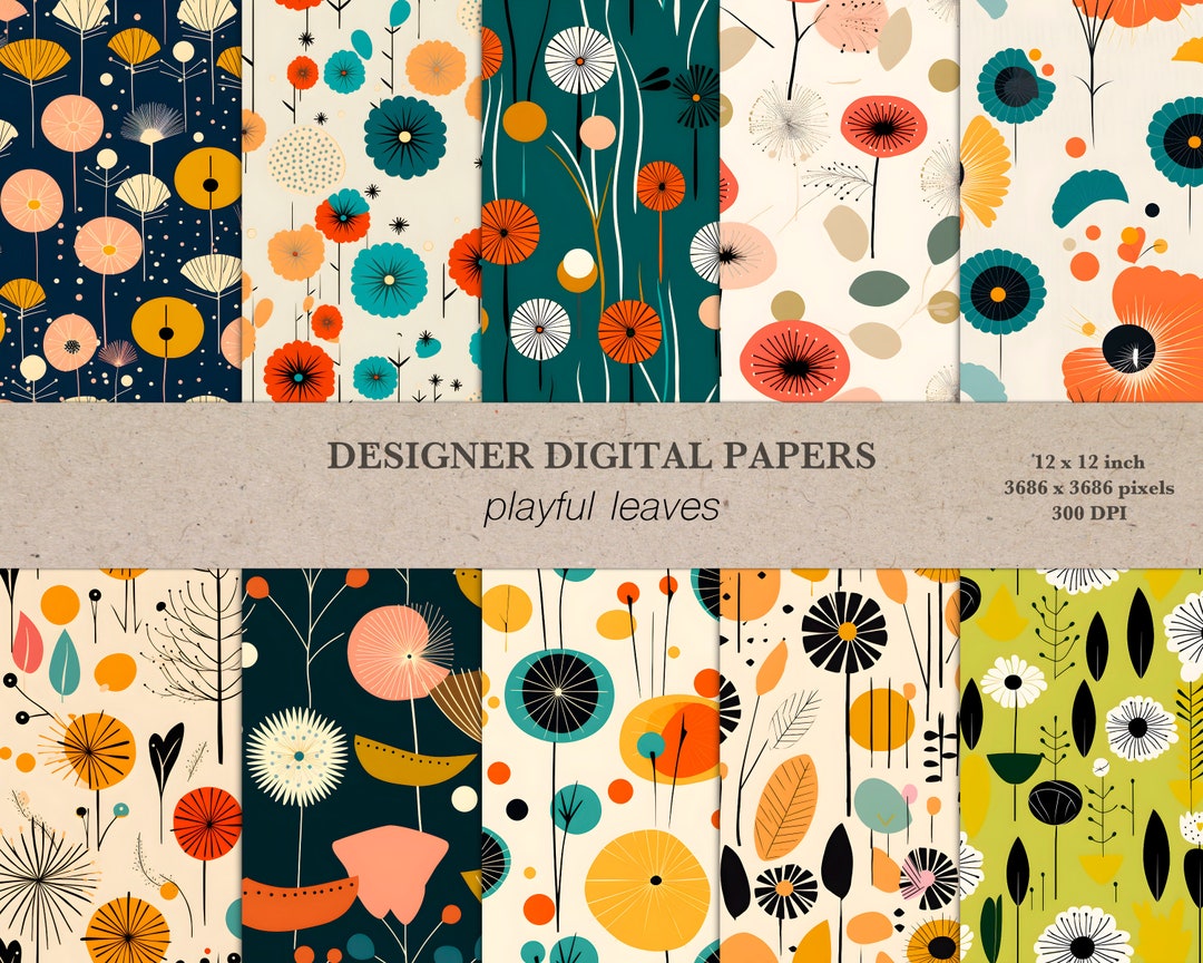 Colorful Flowers Printable Digital Papers. 12 X 12 Inches Scrapbook ...