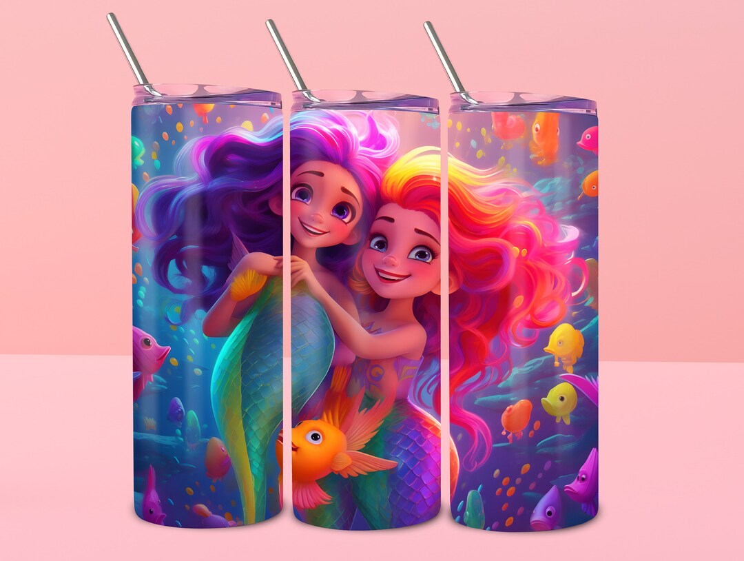 Mermaids Tumbler Wrap for Children. 20 Oz Skinny Tumbler Sublimation Design, Instant Digital ...