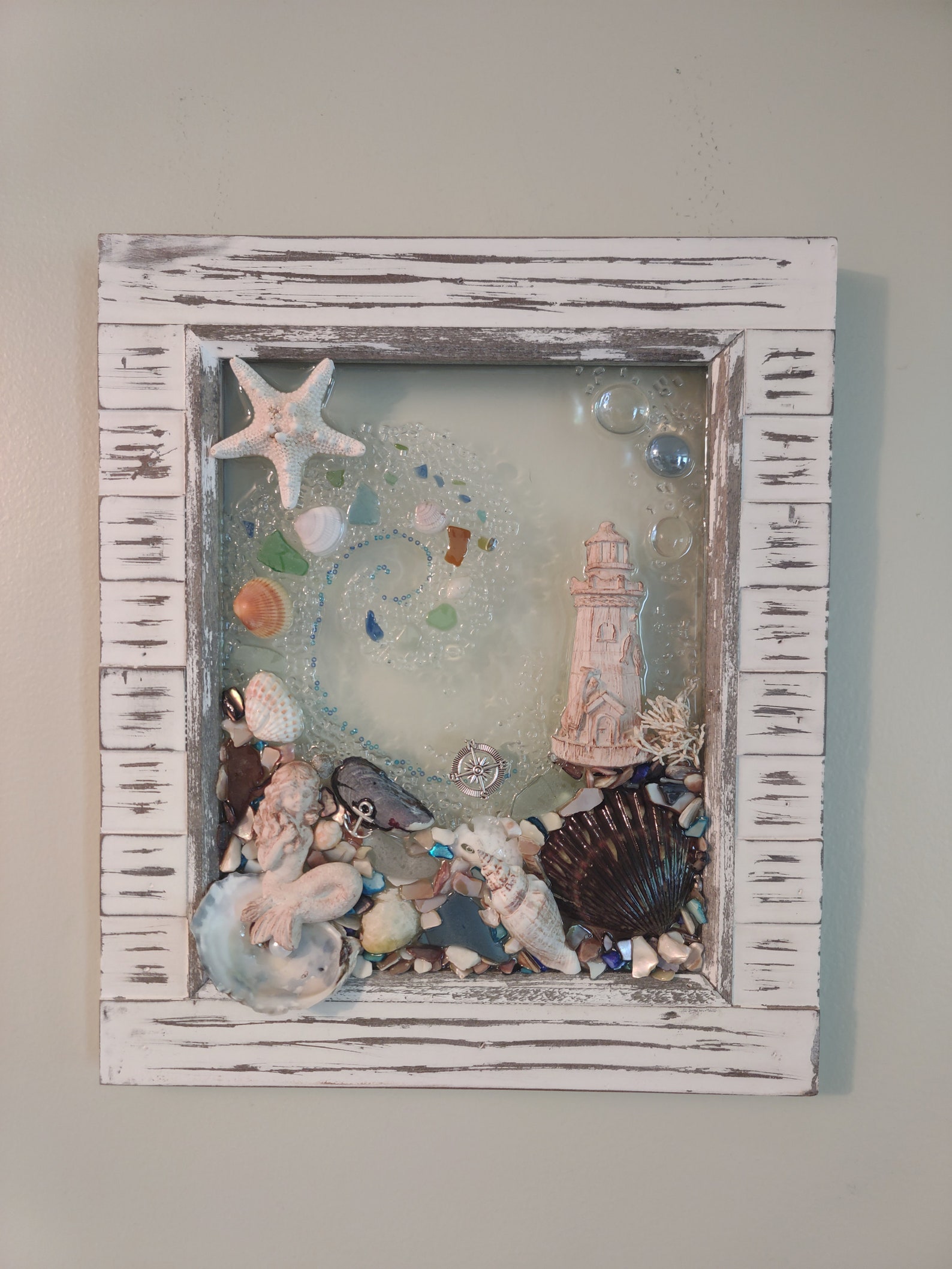 8x10 Lighthouse W/ Mermaid Sea Glass Art Frame - Etsy
