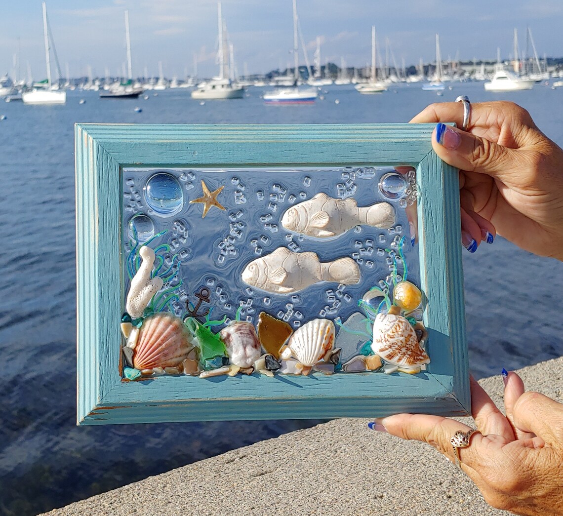 5 X 7 Clown Fish Sea Glass Art Frame - Etsy