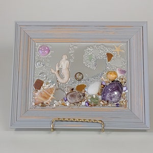 5x7 Mermaid in Wave Sea Glass Art Frame - Etsy