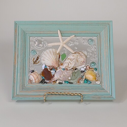 5 X 7 Sea Shell and Sea Glass Collage Art Frame | Etsy