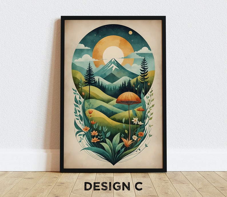 Boho Mountain & Forest Prints Folk Art Minimalism Eclectic Nature ...