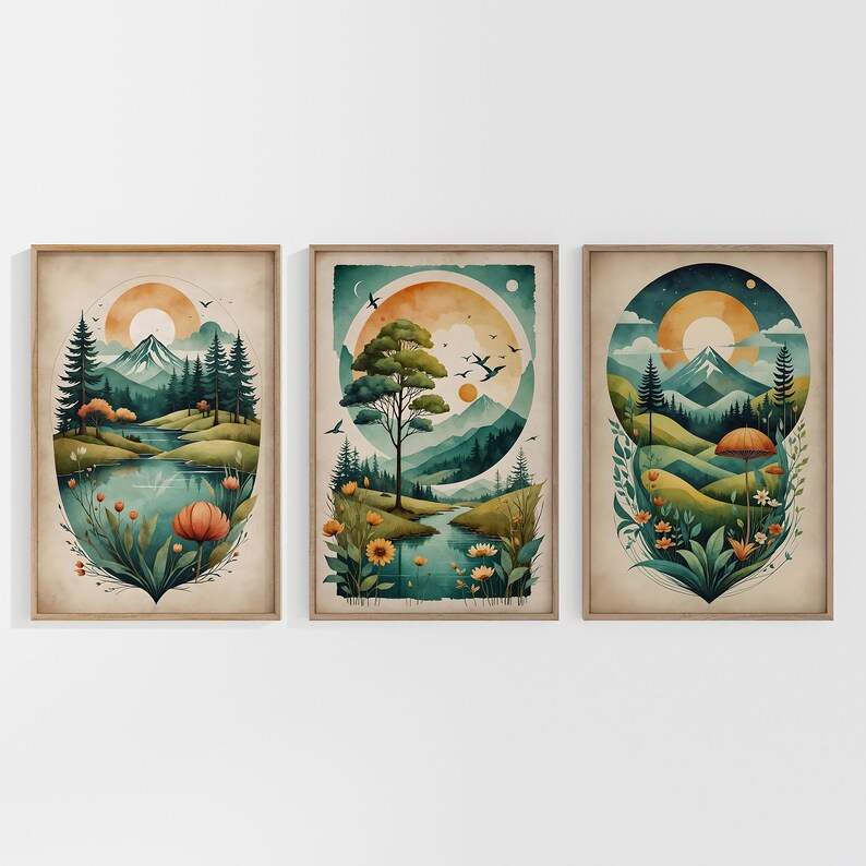 Boho Mountain & Forest Prints Folk Art Minimalism Eclectic Nature ...