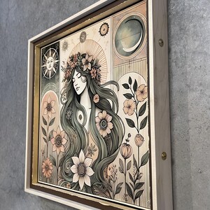 Celestial Boho Floral Goddess Hand-framed Print, Cozy Bohemian Décor ...