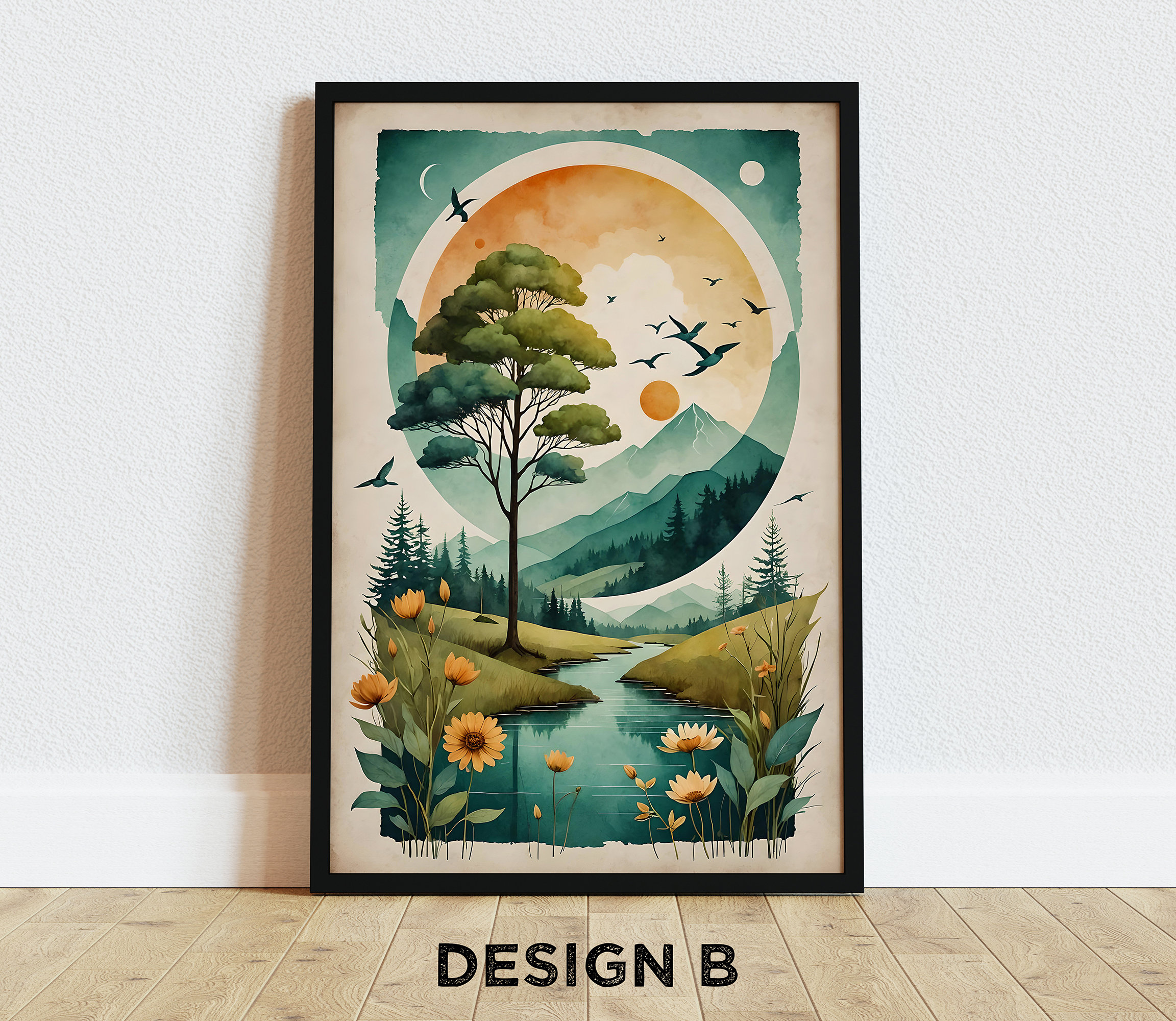 Boho Mountain & Forest Prints Folk Art Minimalism Eclectic Nature ...