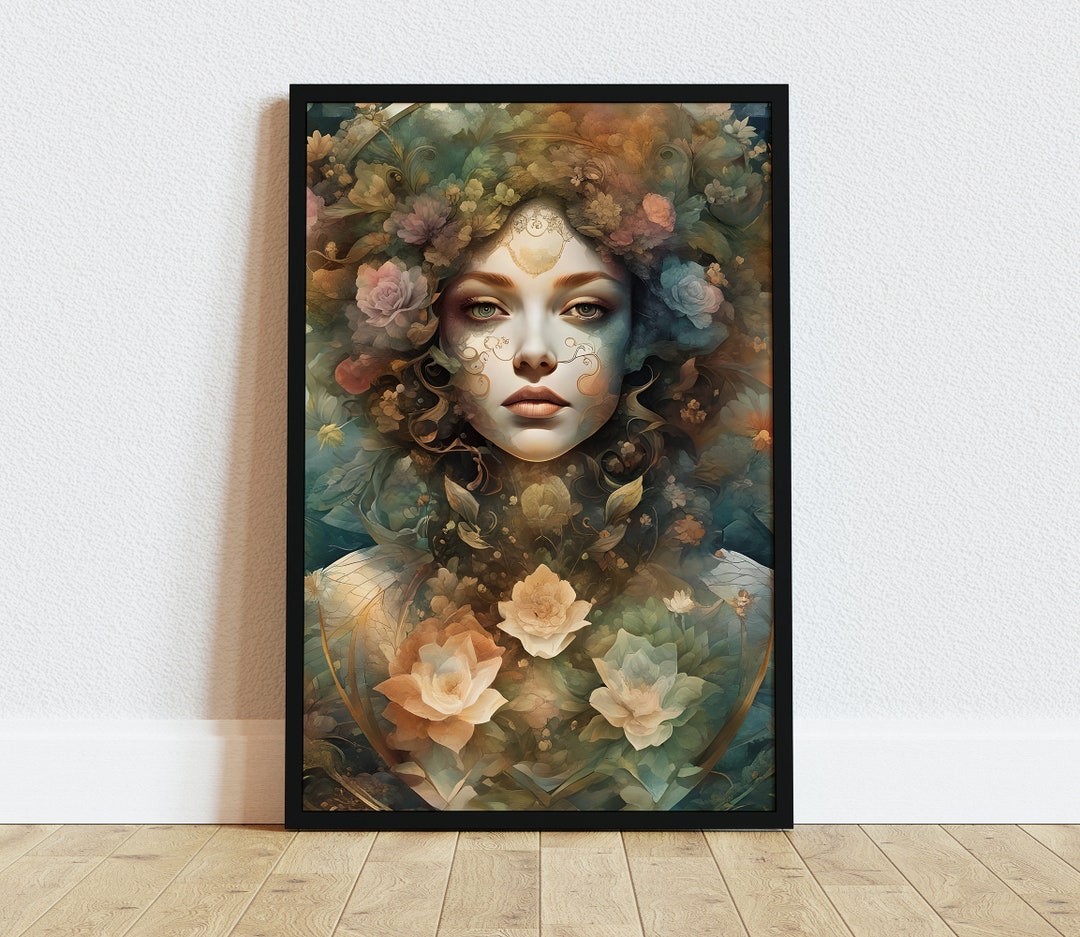Lotus Muse Print New Art Nouveau Floral Goddess Mystical Botanical ...