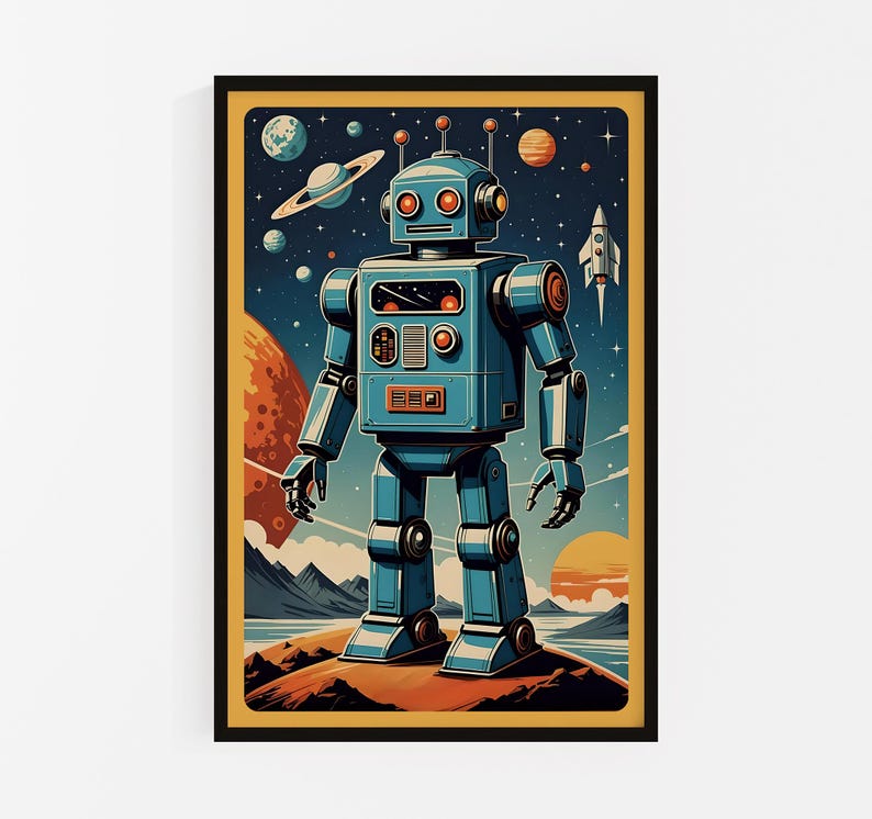 Personalized Retro Robot Print: Customizable Wall Art, Kids Bedroom ...