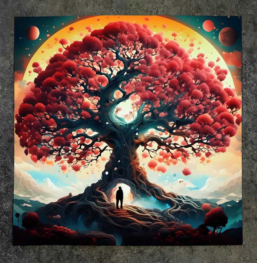 RED GREAT TREE, Fine Art Print of Ai-generated Creation, Entering a ...