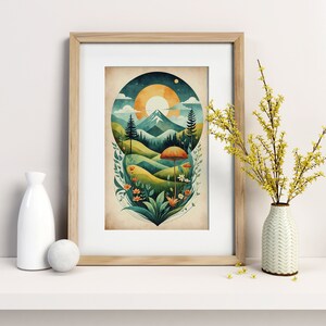 Boho Mountain & Forest Prints Folk Art Minimalism Eclectic Nature ...