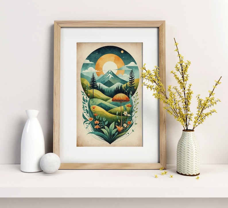 Boho Mountain & Forest Prints Folk Art Minimalism Eclectic Nature ...