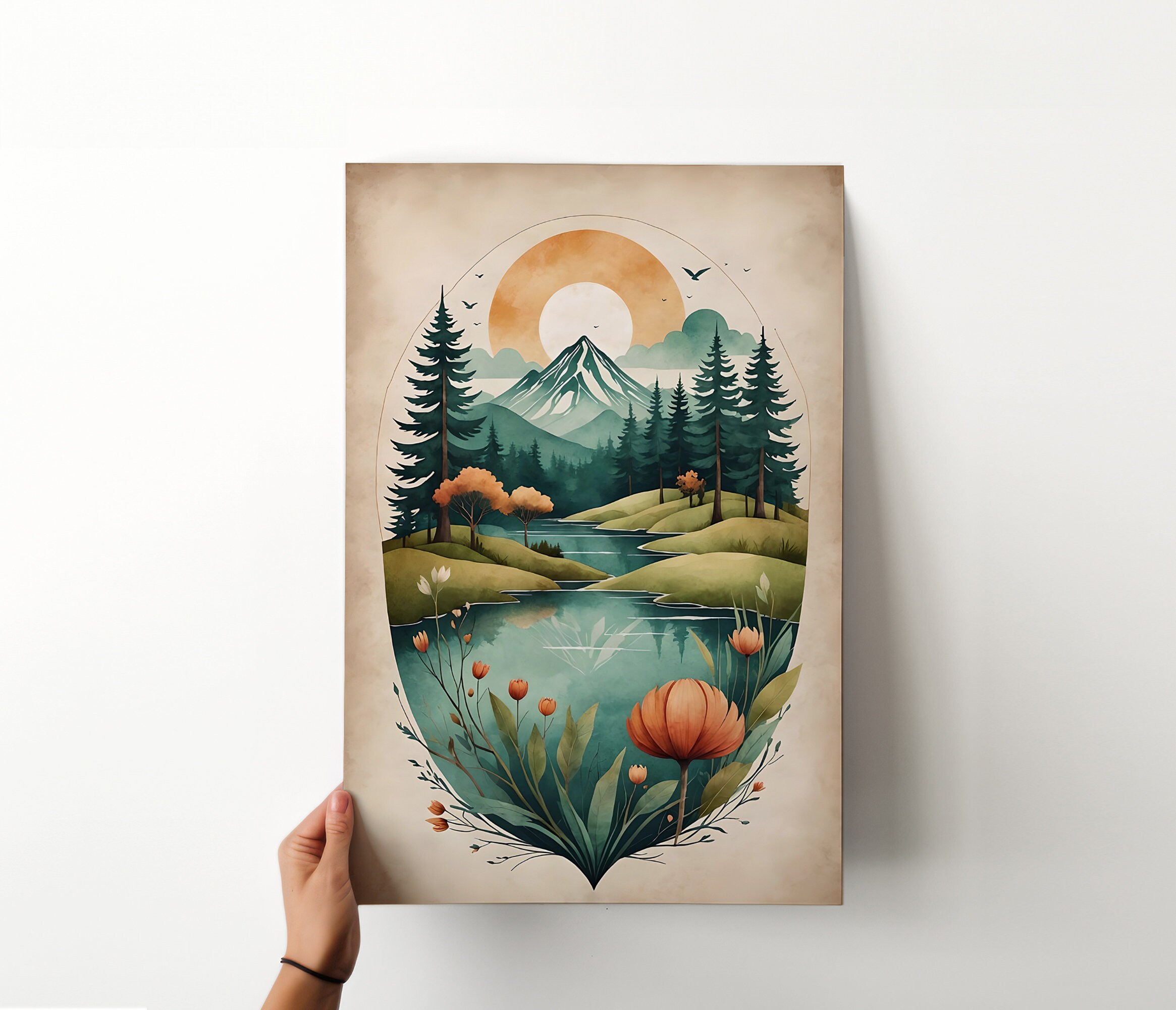 Boho Mountain & Forest Prints Folk Art Minimalism Eclectic Nature ...