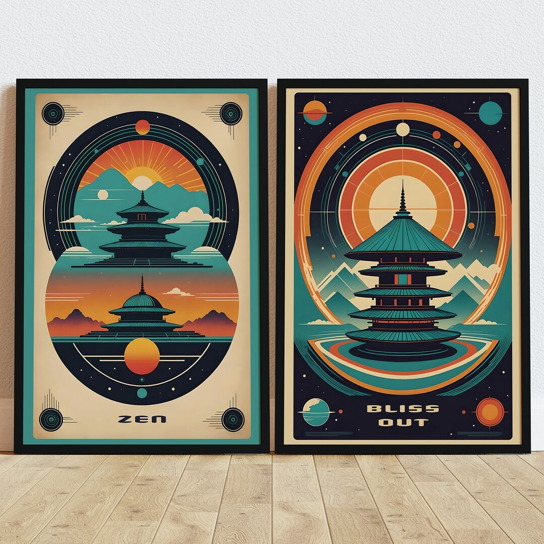 Bliss Out & Zen Poster Set | Mid-century Modern Zen Art | Retro ...