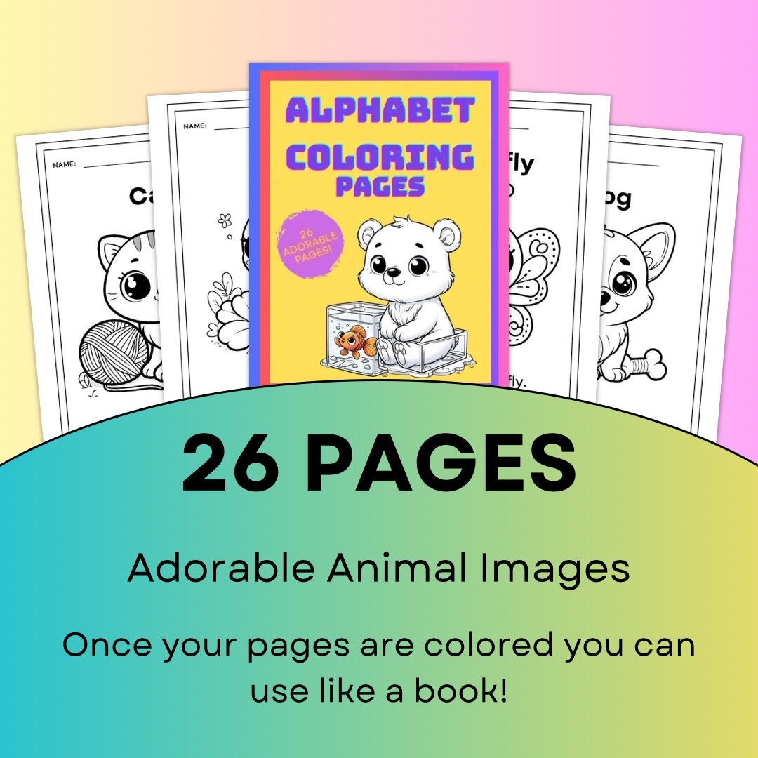 Animal Alphabet Coloring Pages | Coloring Book | Baby Shower Game | Abc ...