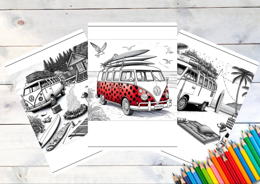 VW Bus Coloring Pages | VW Bus Art Adult Coloring | Pandemic Therapy ...