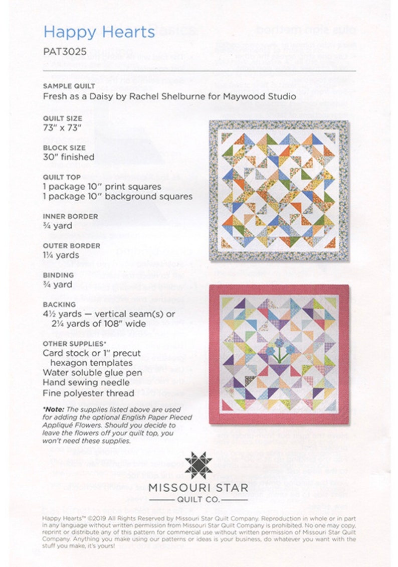 MSQC Happy Hearts Quilt Pattern - Etsy