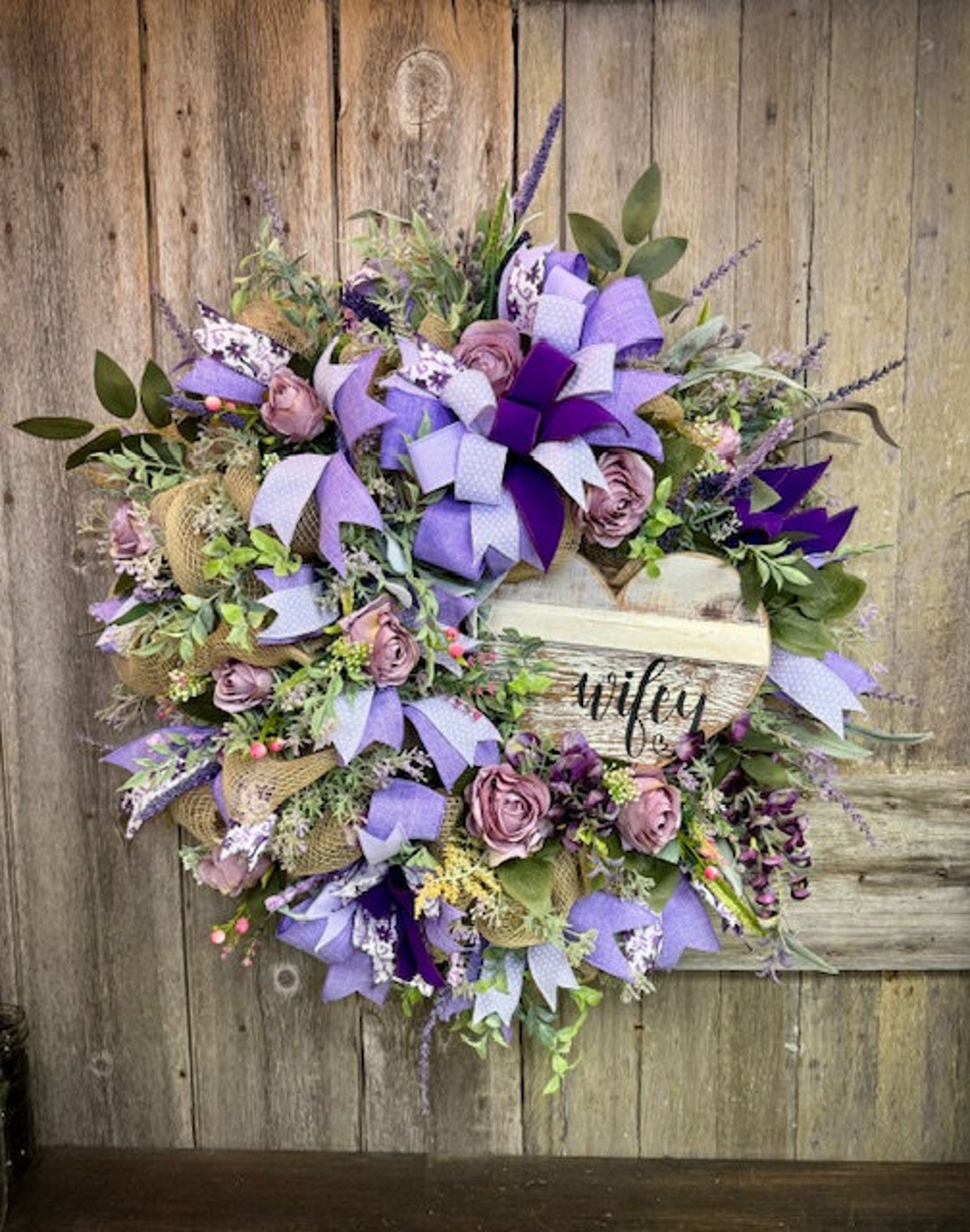 Wifey Purple Wreath, Barnwood Heart, Everyday, Anniversary, Love ...