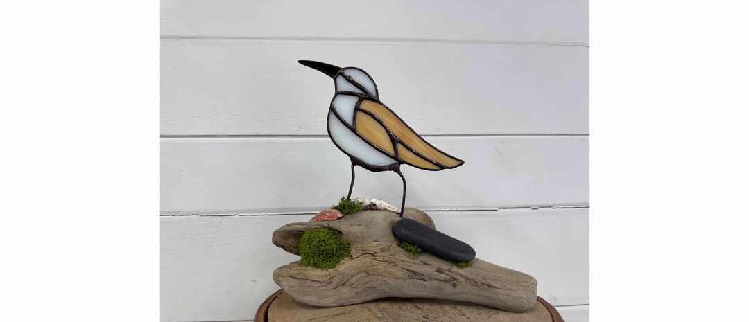 STAINED GLASS SANDPIPER - Glass Art - Sand Piper on Driftwood ...