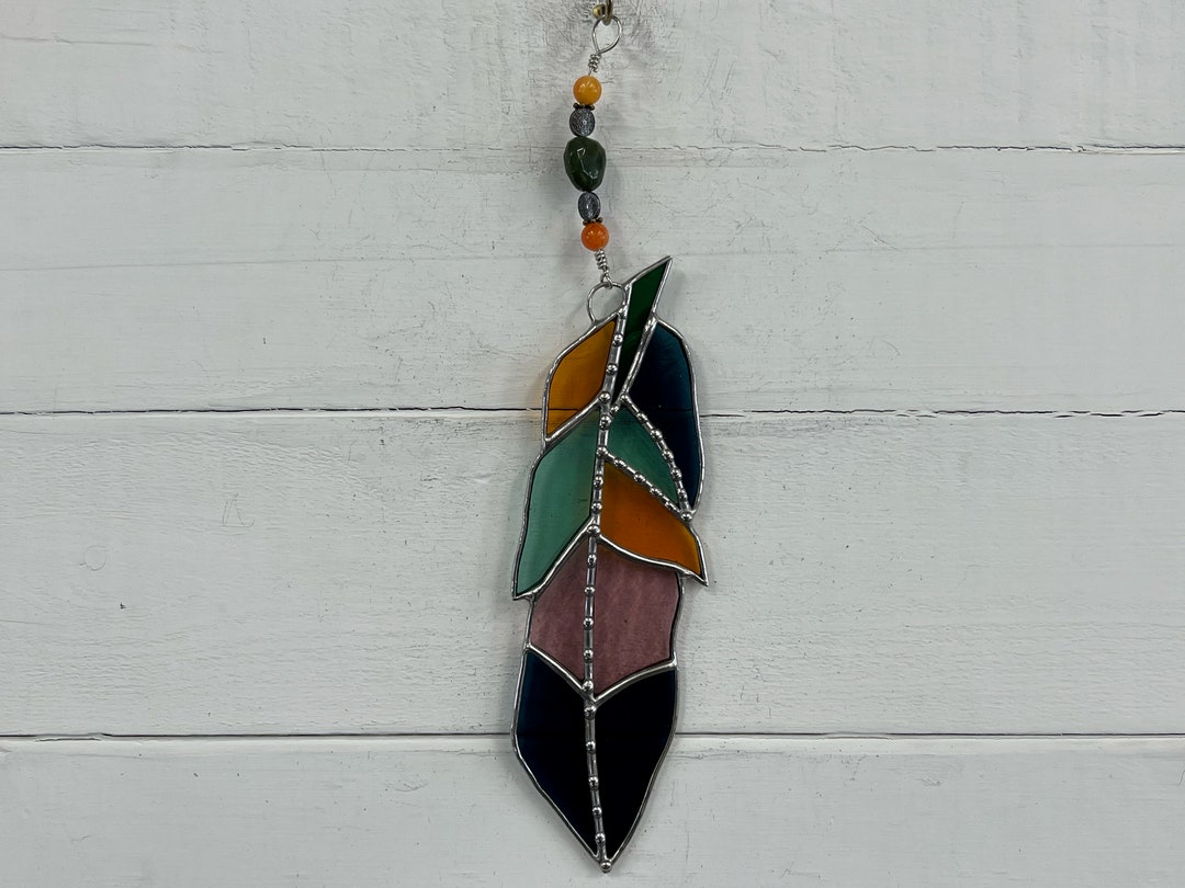 STAINED GLASS FEATHER Glass Art Stained Glass Window Hangings Glass ...