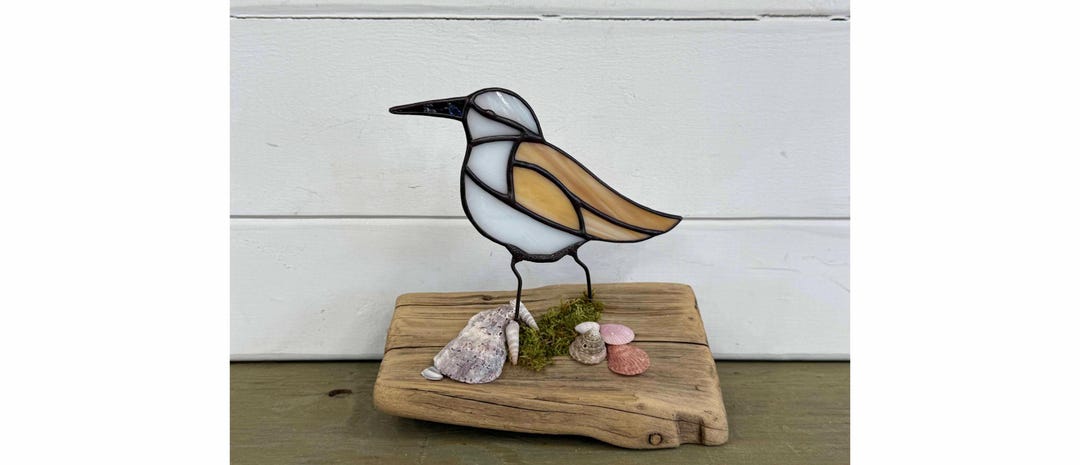 STAINED GLASS SANDPIPER - Glass Art - Sand Piper on Driftwood ...