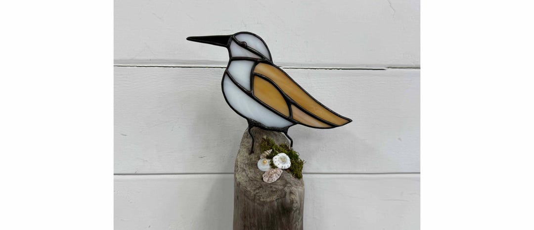 Stained Glass Sandpiper Sculpture : Beaver-chewed Driftwood Base - Etsy