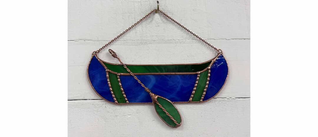 STAINED GLASS CANOE Glass Art Stained Glass Window Hangings Canoe ...