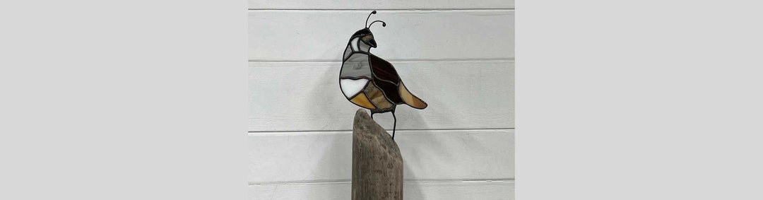 STAINED GLASS QUAIL - Glass Art - Quail on Driftwood - Original ...