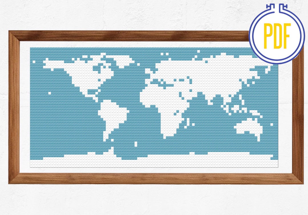 Modern Whole World Map Cross Stitch Pattern, Instant Download, PDF ...