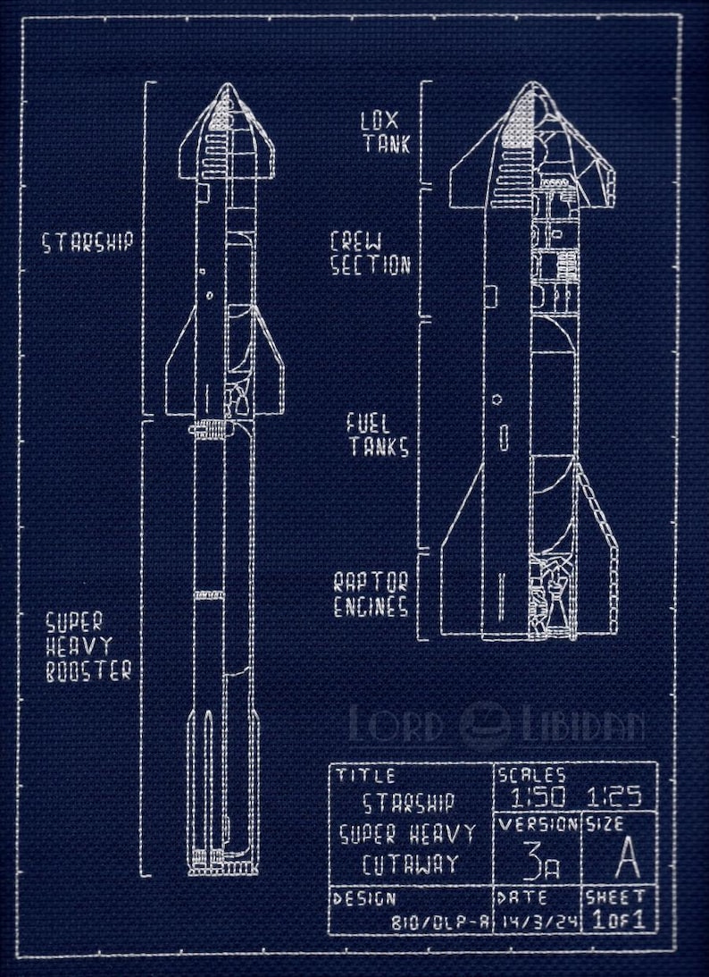 Spacex Starship Blueprint Cross Stitch Pattern (PDF Download) - Etsy