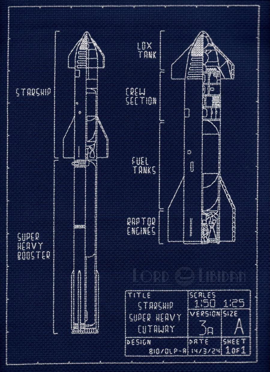 Spacex Starship Blueprint Cross Stitch Pattern (PDF Download) - Etsy