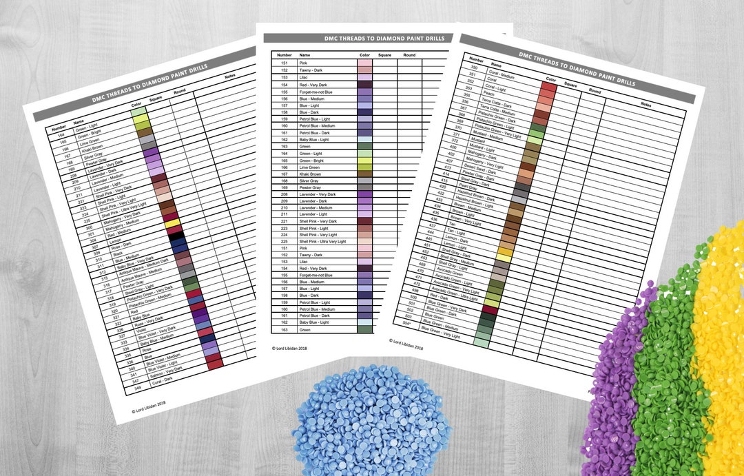 Printable Diamond Painting DMC Color Chart Tracker Inventory Sheet ...