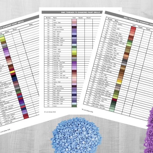 PRINTABLE PDF DMC Color Charts Diamond Painting Drill Color - Etsy