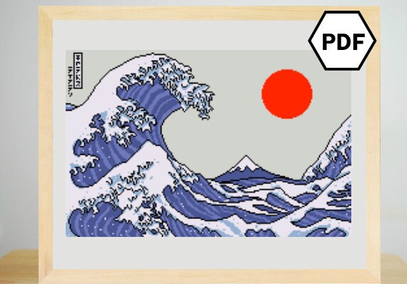 The Great Wave off Kanagawa Inspired Cross Stitch Pattern Sewing ...