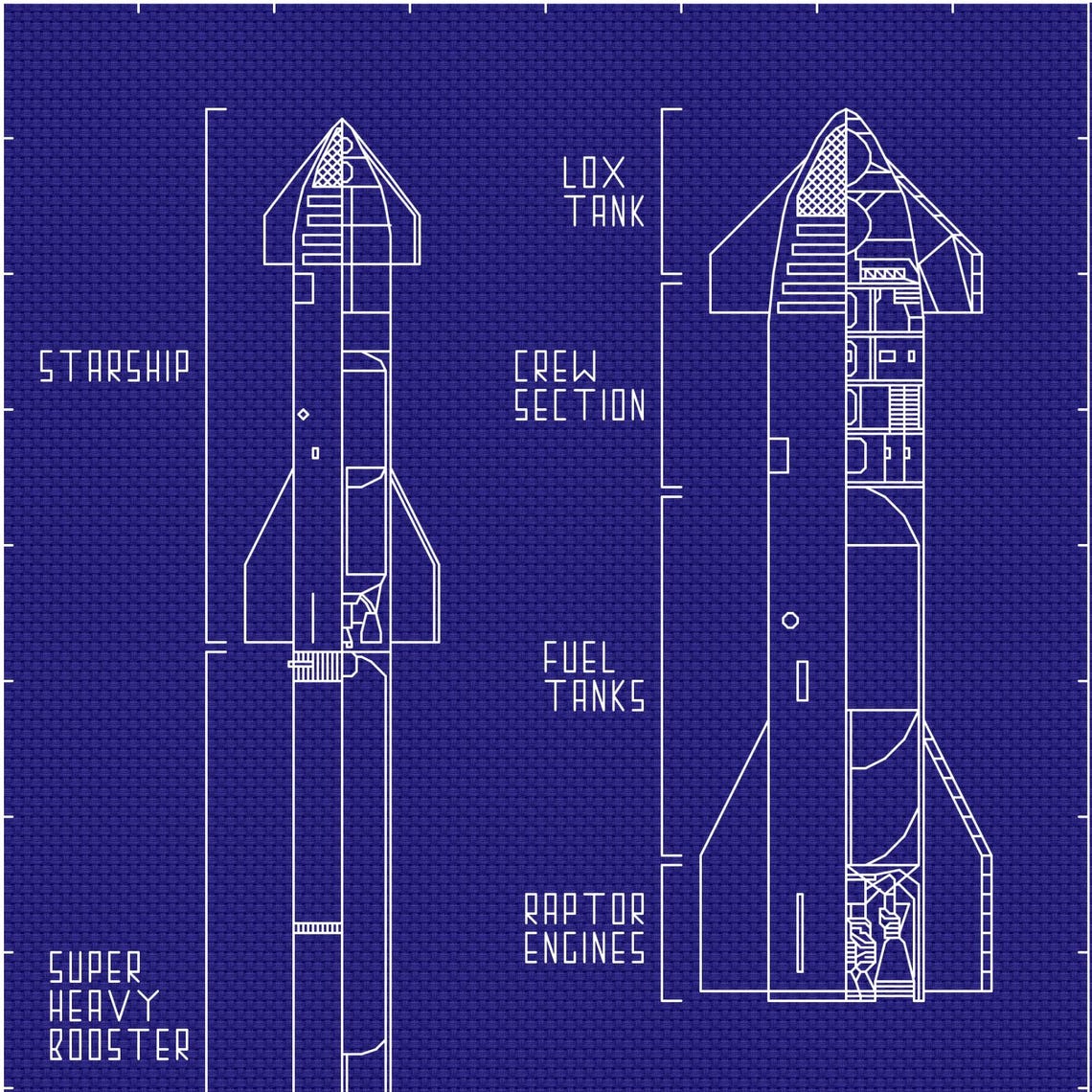 Spacex Starship Blueprint Cross Stitch Pattern (PDF Download) - Etsy