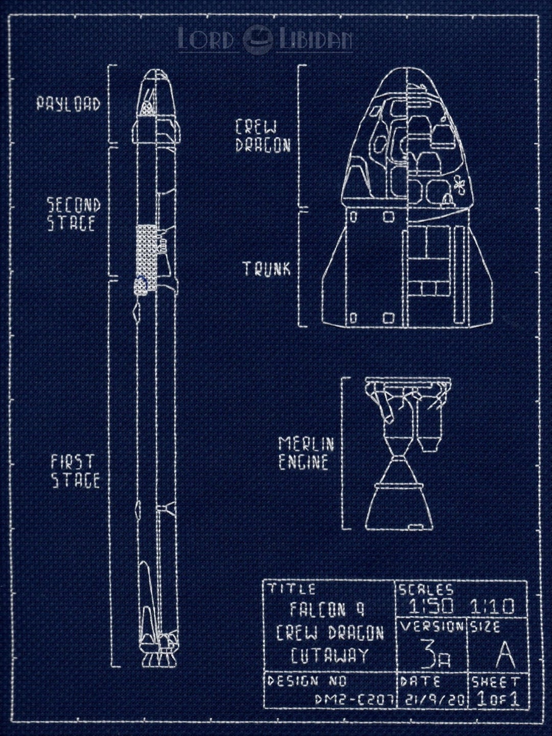 Spacex Falcon 9 Blueprint Cross Stitch Pattern (PDF Download) - Etsy